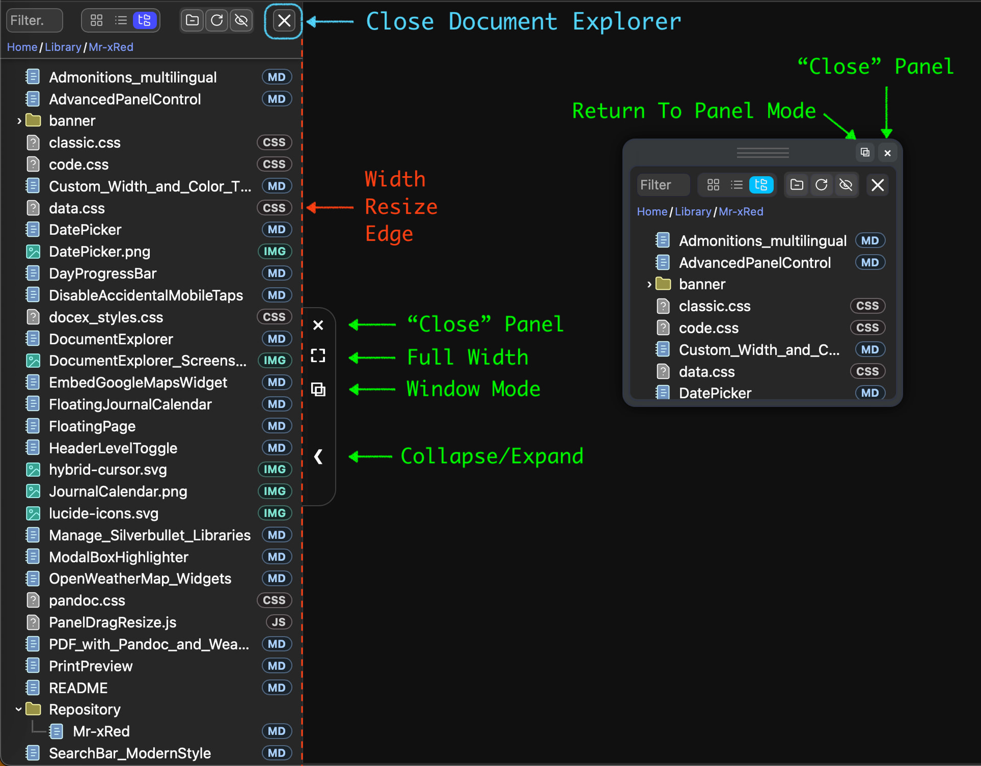 Advanced Panel Controls - e.g. Resizing Side Panels (LHS, RHS, BHS ...
