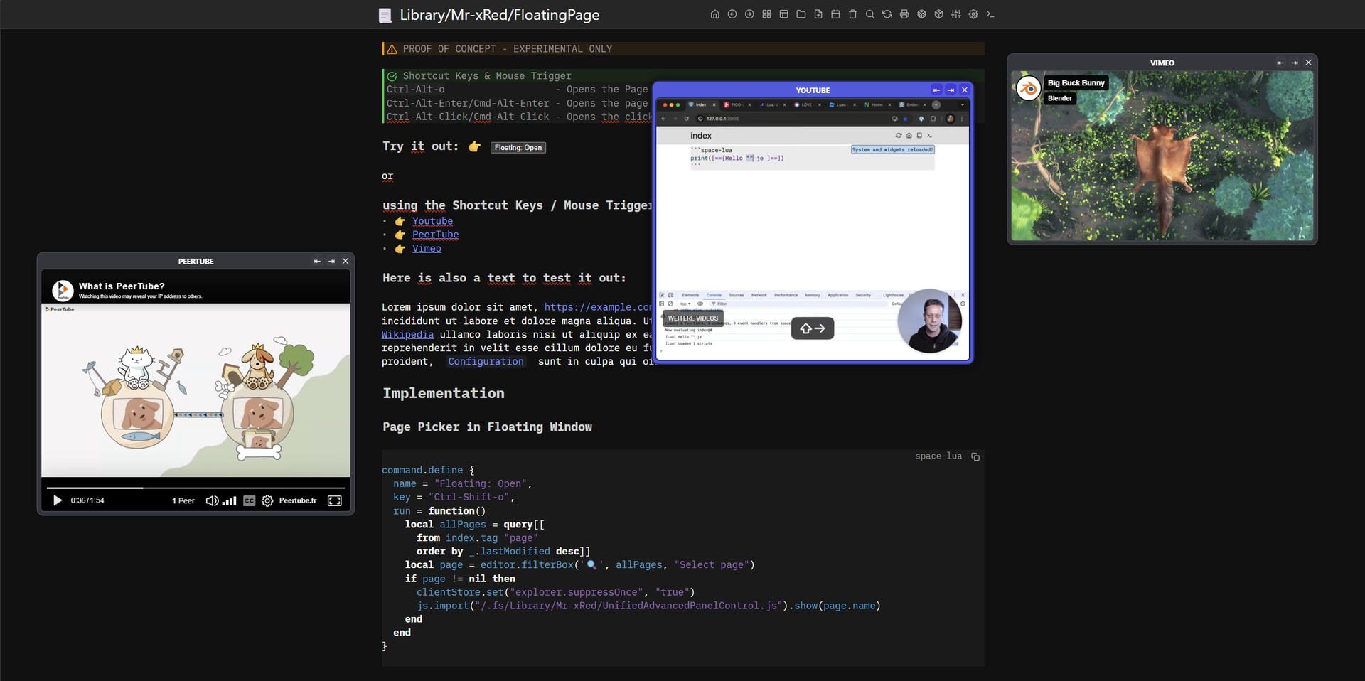 Floating SidePanel/Widgets (Example: Document Explorer, Treeview ...